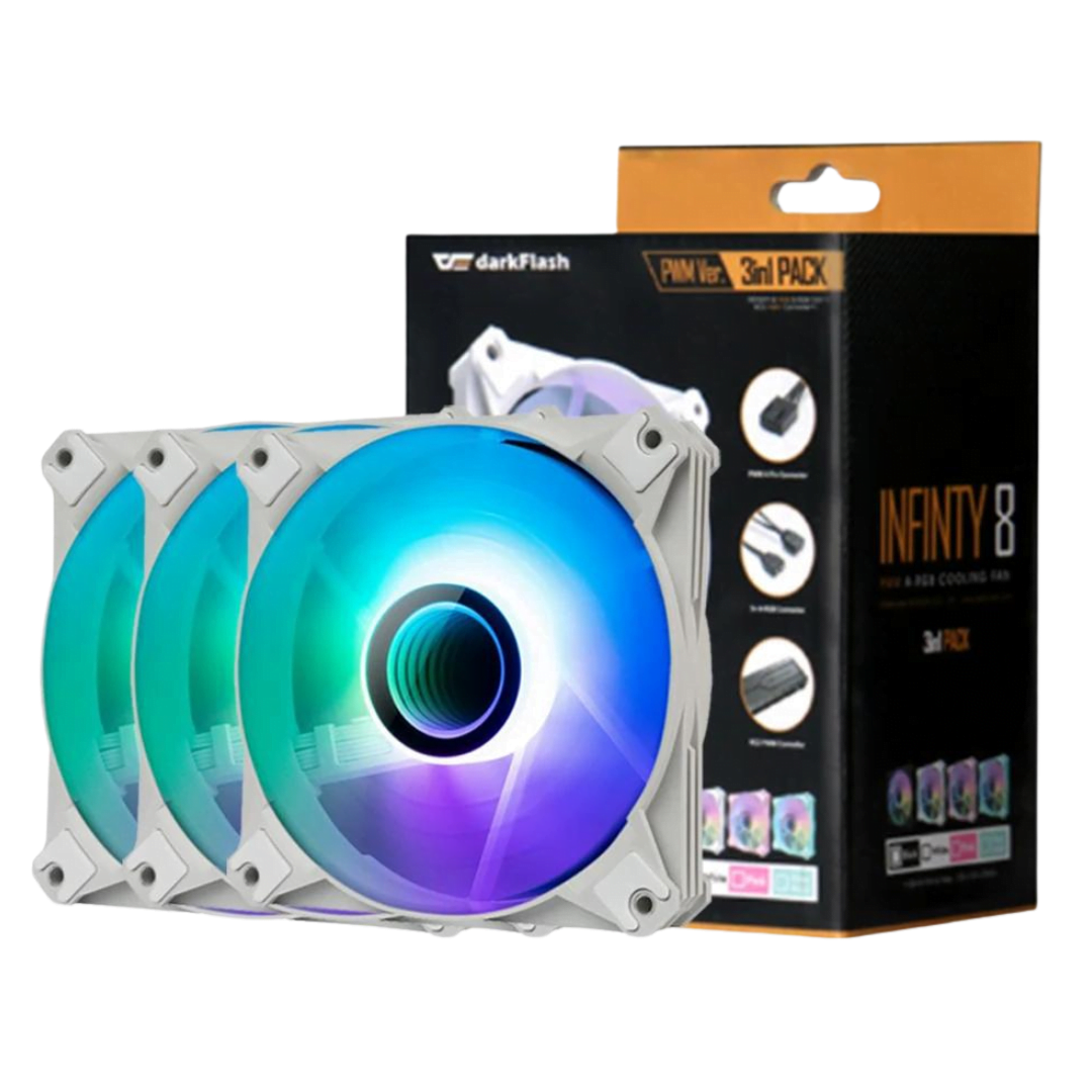 Infinity 8 PWM A-RGB Cooling Fans for PC 3in1 Pack White - esgaming.co.ke